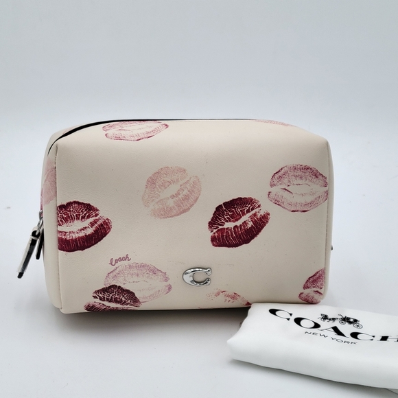 Coach | Bags | Coach Leather Cosmetics Bag Pink W Kissing Lips | Poshmark